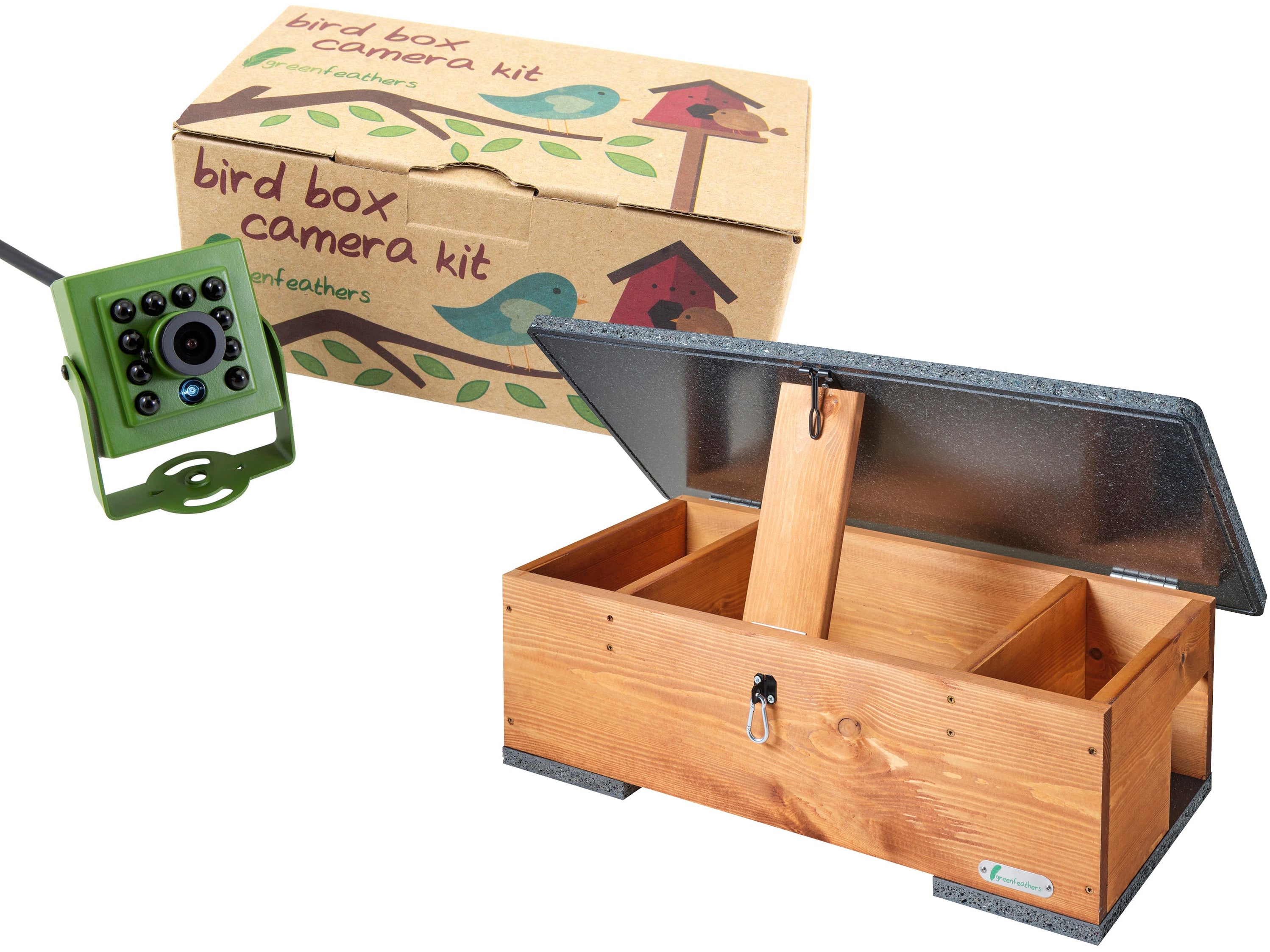 Hedgehog Box Camera | HD Wired Camera Kit | Green Feathers — SpyCameraCCTV
